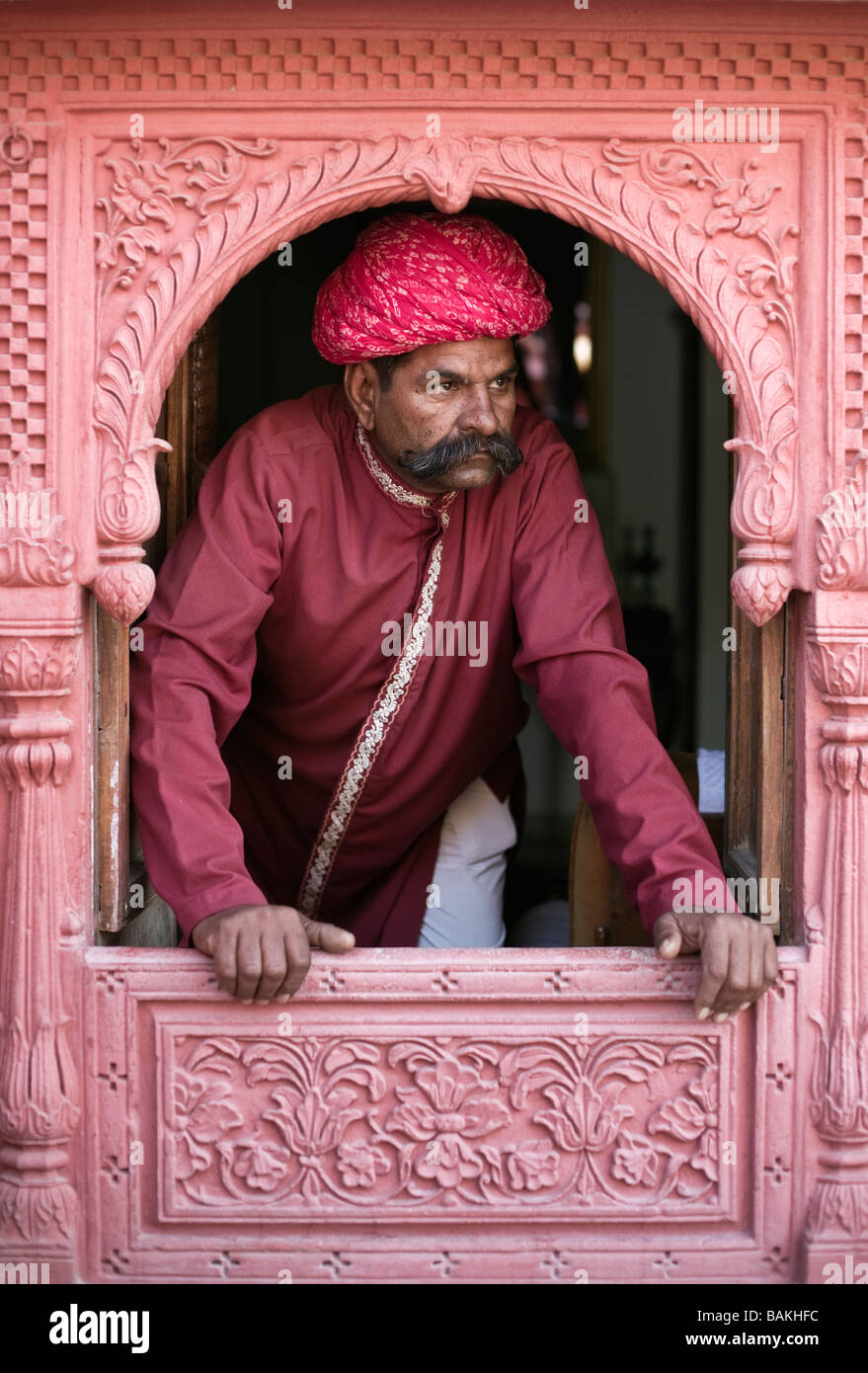 Indian Man in window Phalodi, Rajasthan, India Stock Photo - Alamy