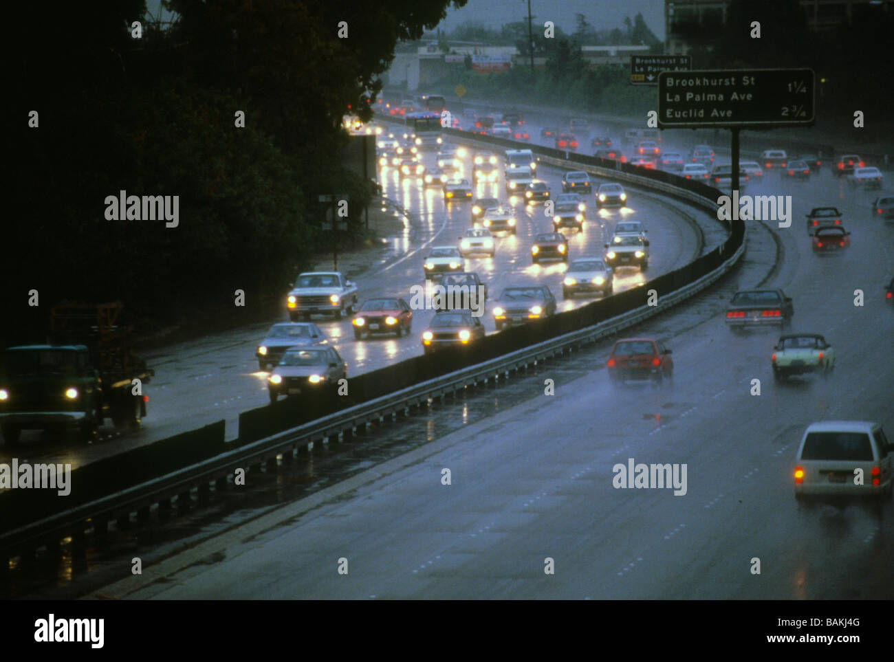 freeway traffic rain night slippery danger storm light Stock Photo - Alamy