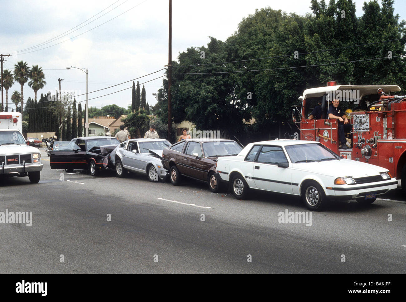 accident multi-car collision emergency police fire truck damage injury ...
