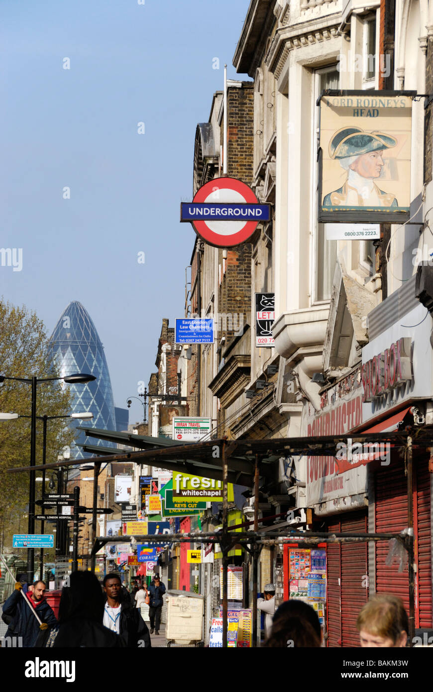 View along Whitechapel Road showing Whitechapel Underground Station ...