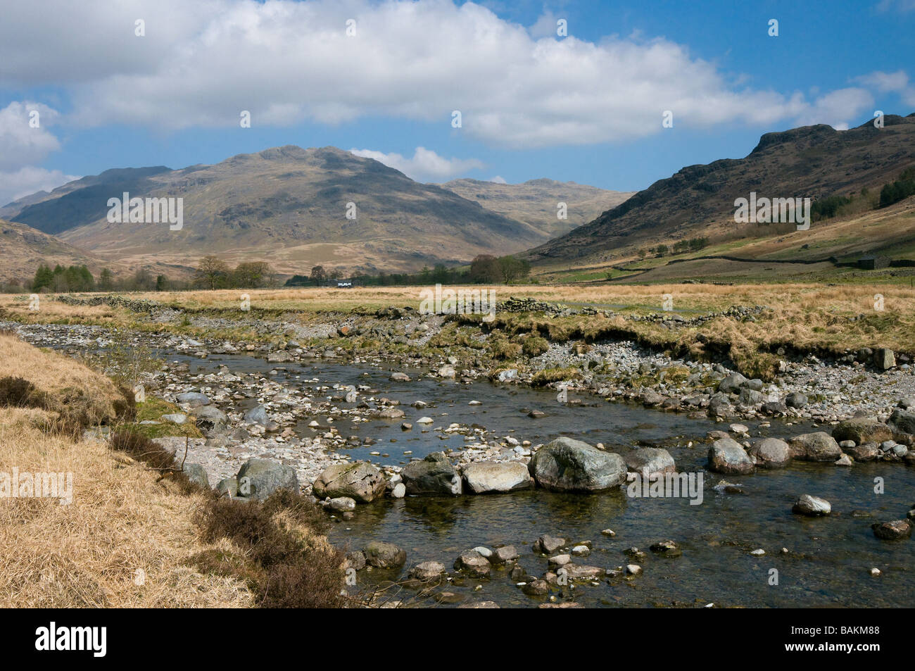Stepping stones crossing the River Duddon, looking towards Little Stand ...