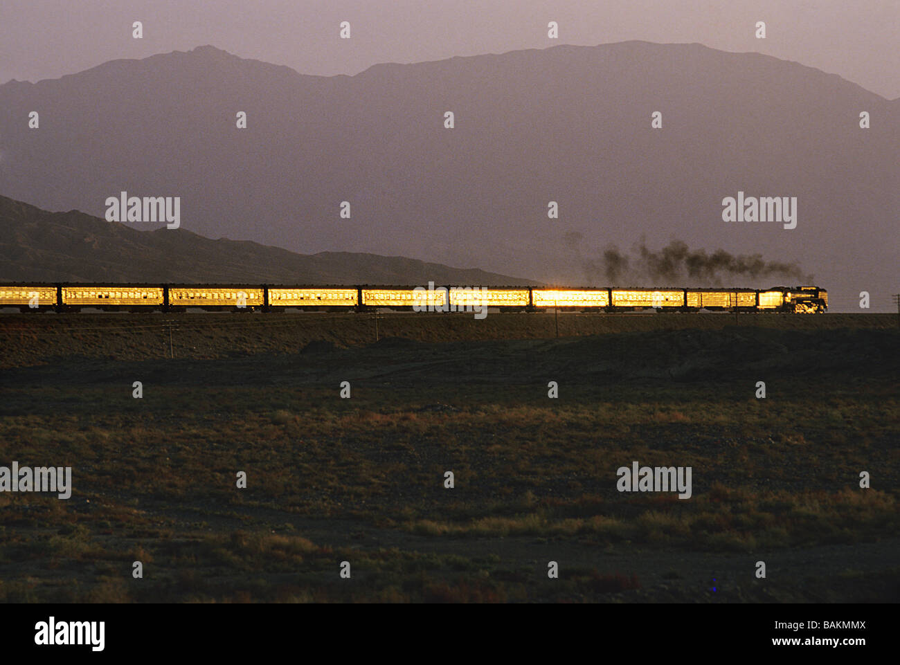 China, Gansu Province, Jiayuguan train leaves for the Gobi Desert Stock ...