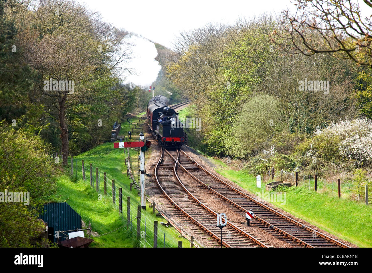 A "Steam Locomotive" approaching "Weybourne Station" on the "Poppy Line ...