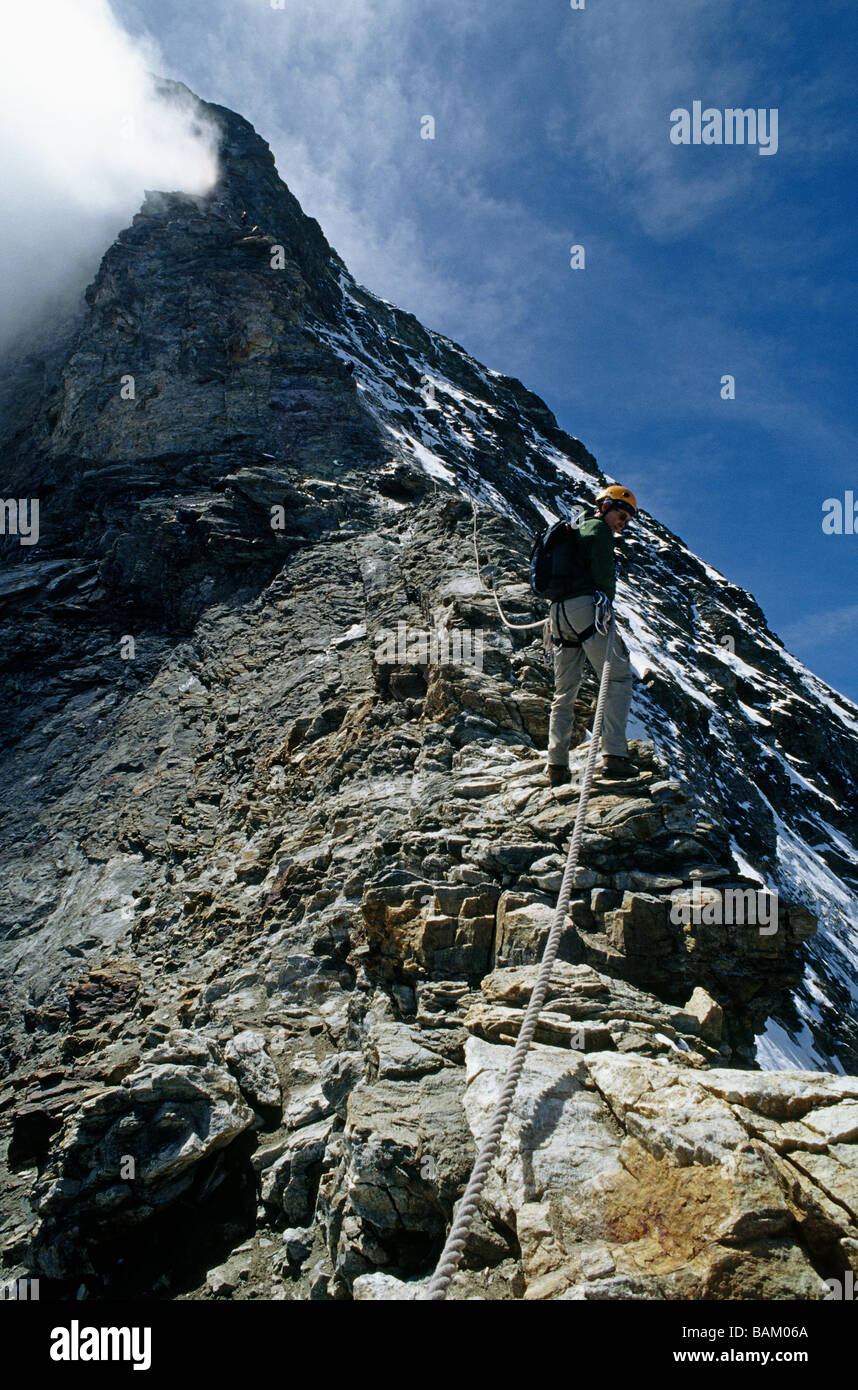 Climber descending hornli ridge on matterhorn Stock Photo - Alamy