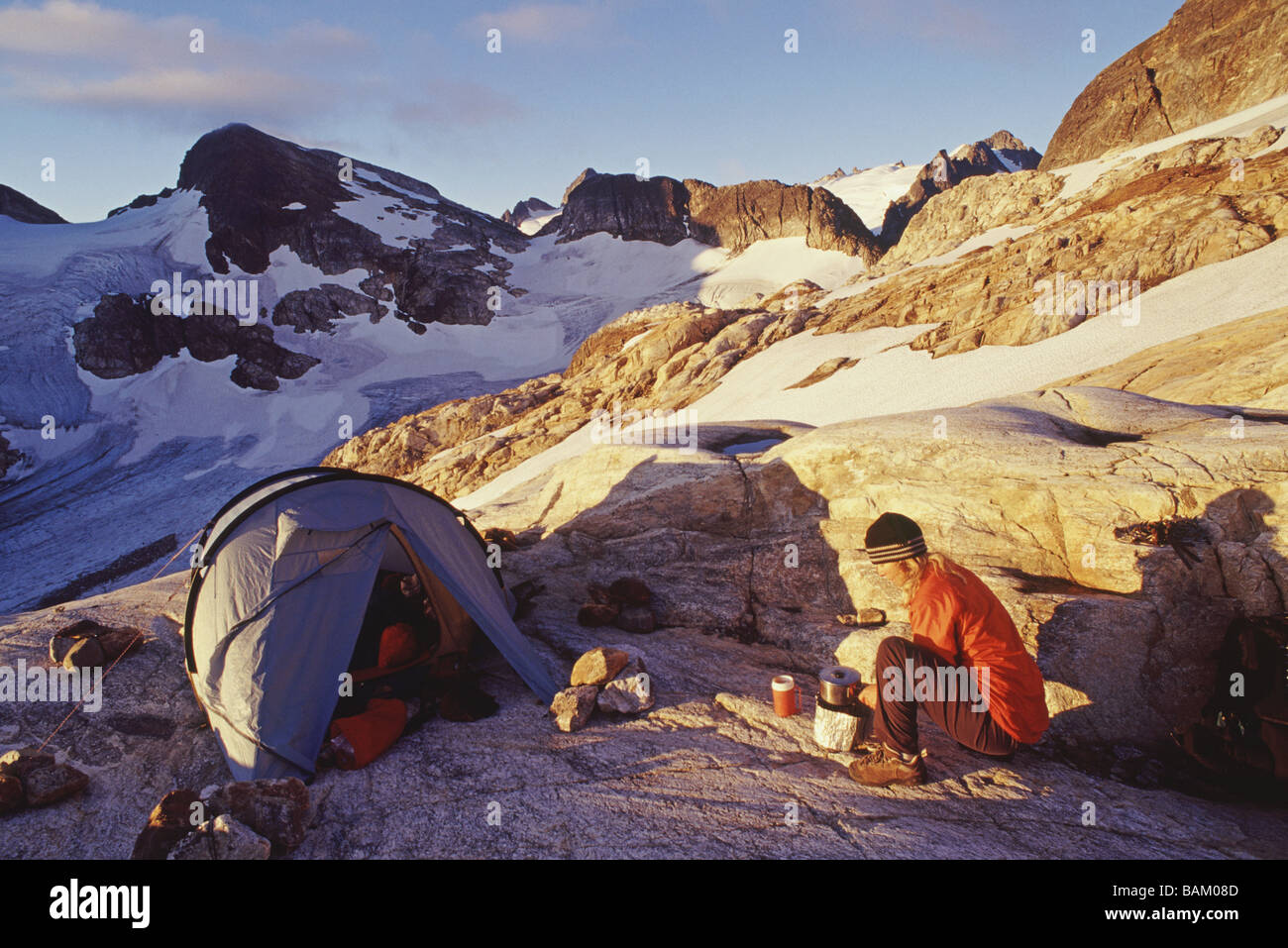 Climber and tent at north cascades national park Stock Photo - Alamy