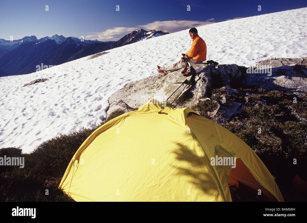 Climber and tent at north cascades national park Stock Photo - Alamy