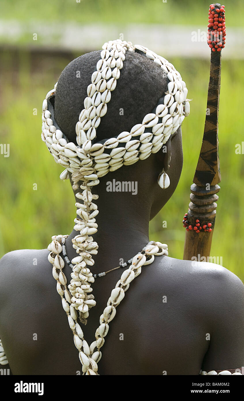Burkina Faso, Poni Province, Bouroum-Bouroum, girl with finery after ...