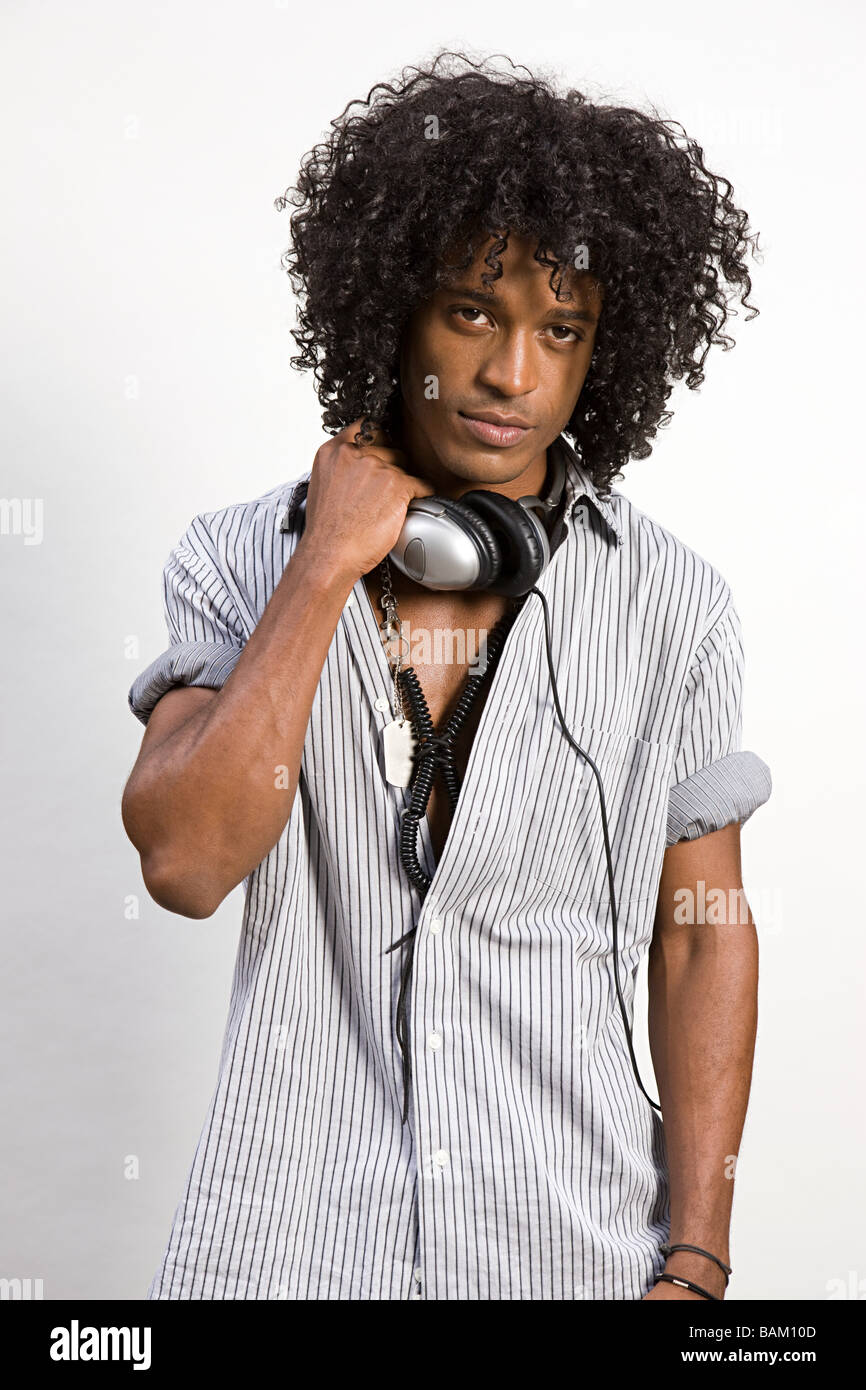 Young man with headphones Stock Photo - Alamy