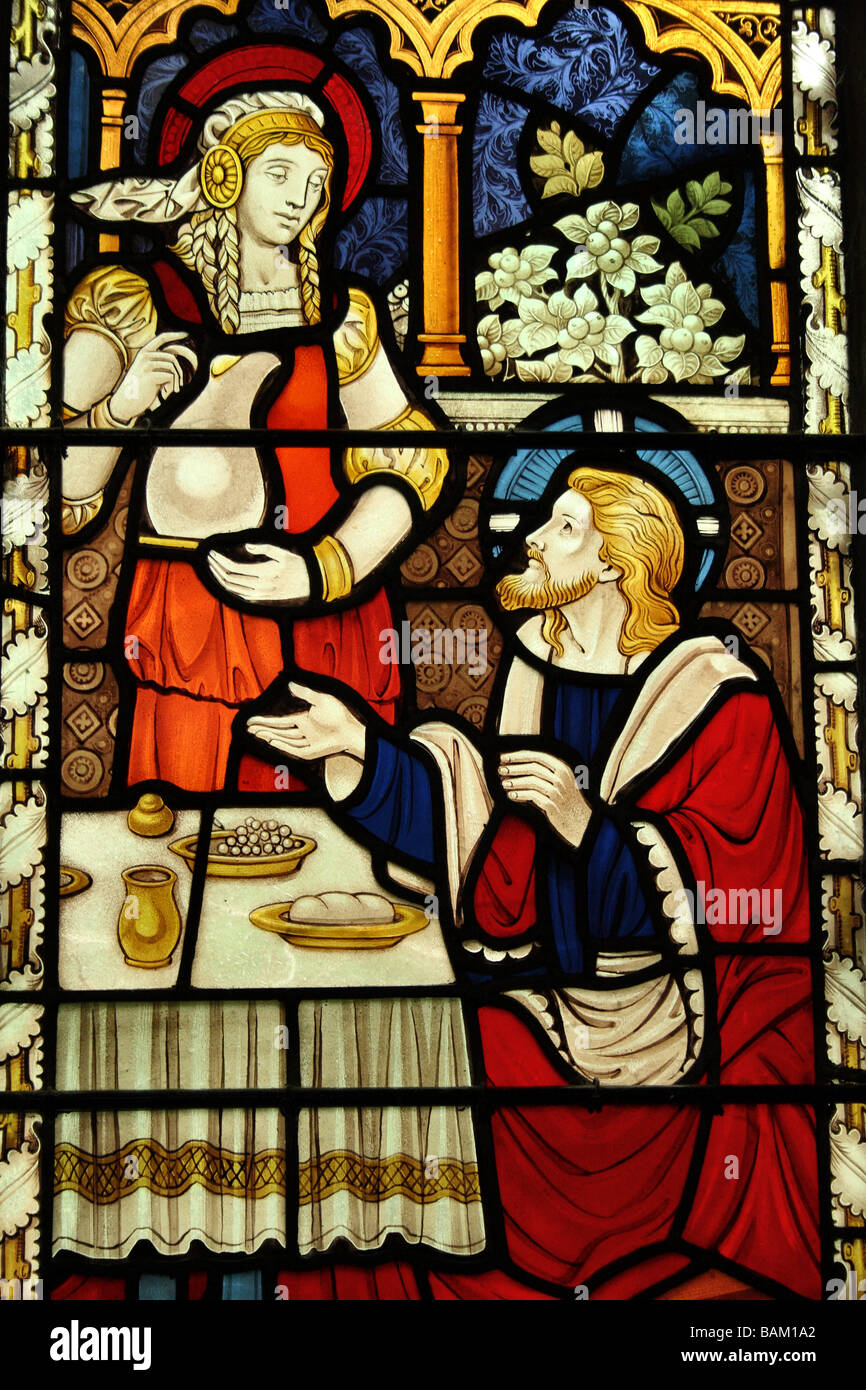 Stained Glass depicting a Biblical Scene from the parables Stock Photo ...