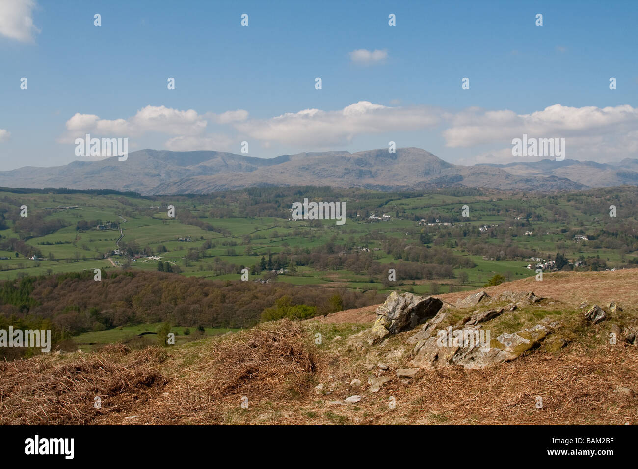 View across to the Old Man of Coniston and Wetherlam from Latterbarrow ...