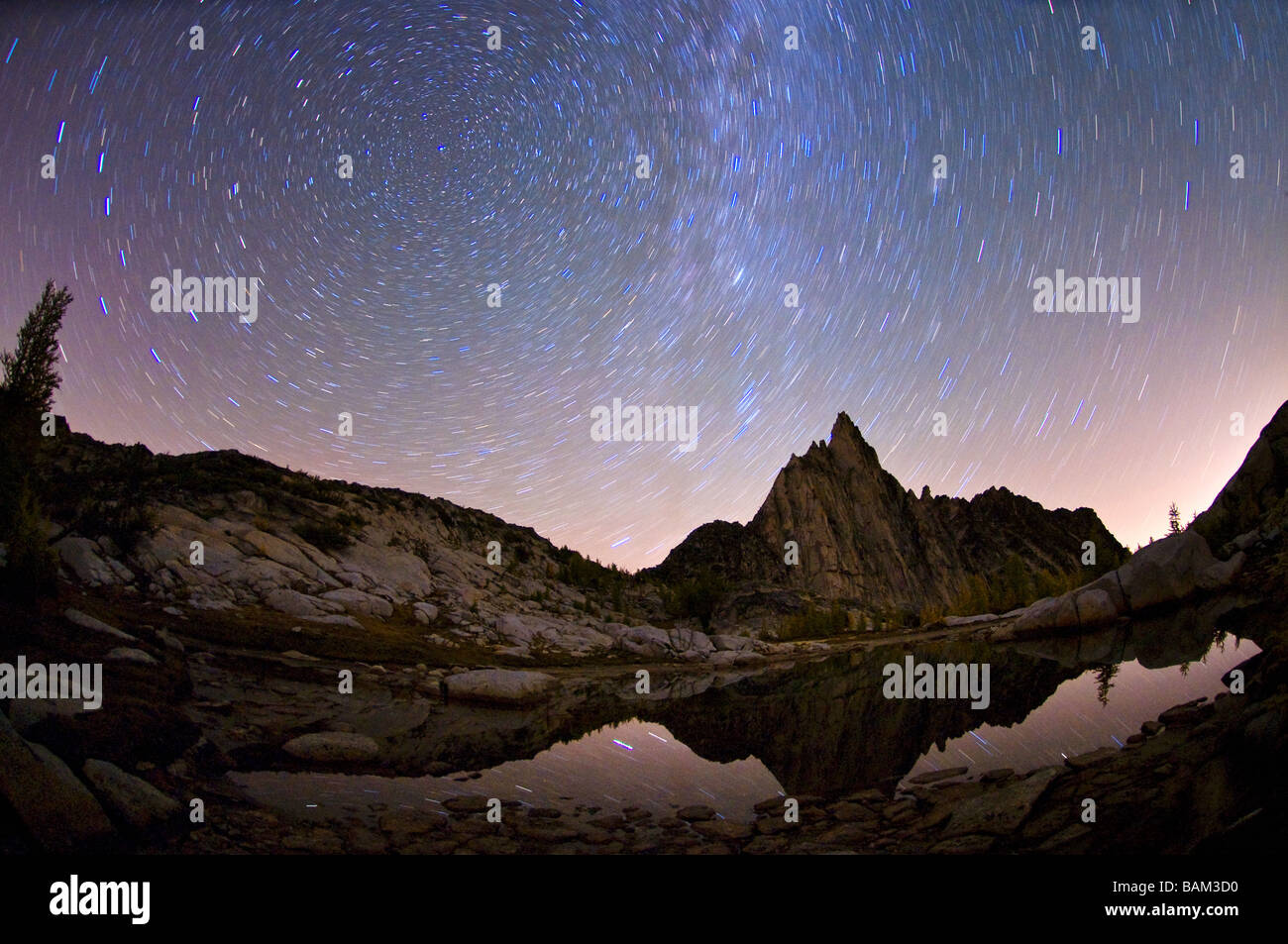 Prusik peak gnome tarn and stars in sky Stock Photo - Alamy