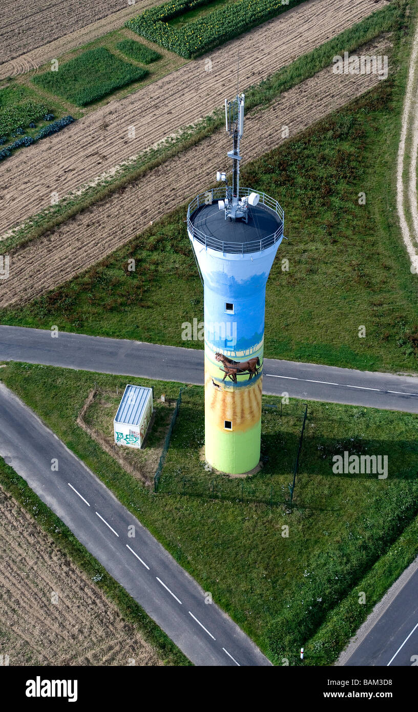 France, Eure, Sainte opportune du Bosc, a water tower (aeriel view ...