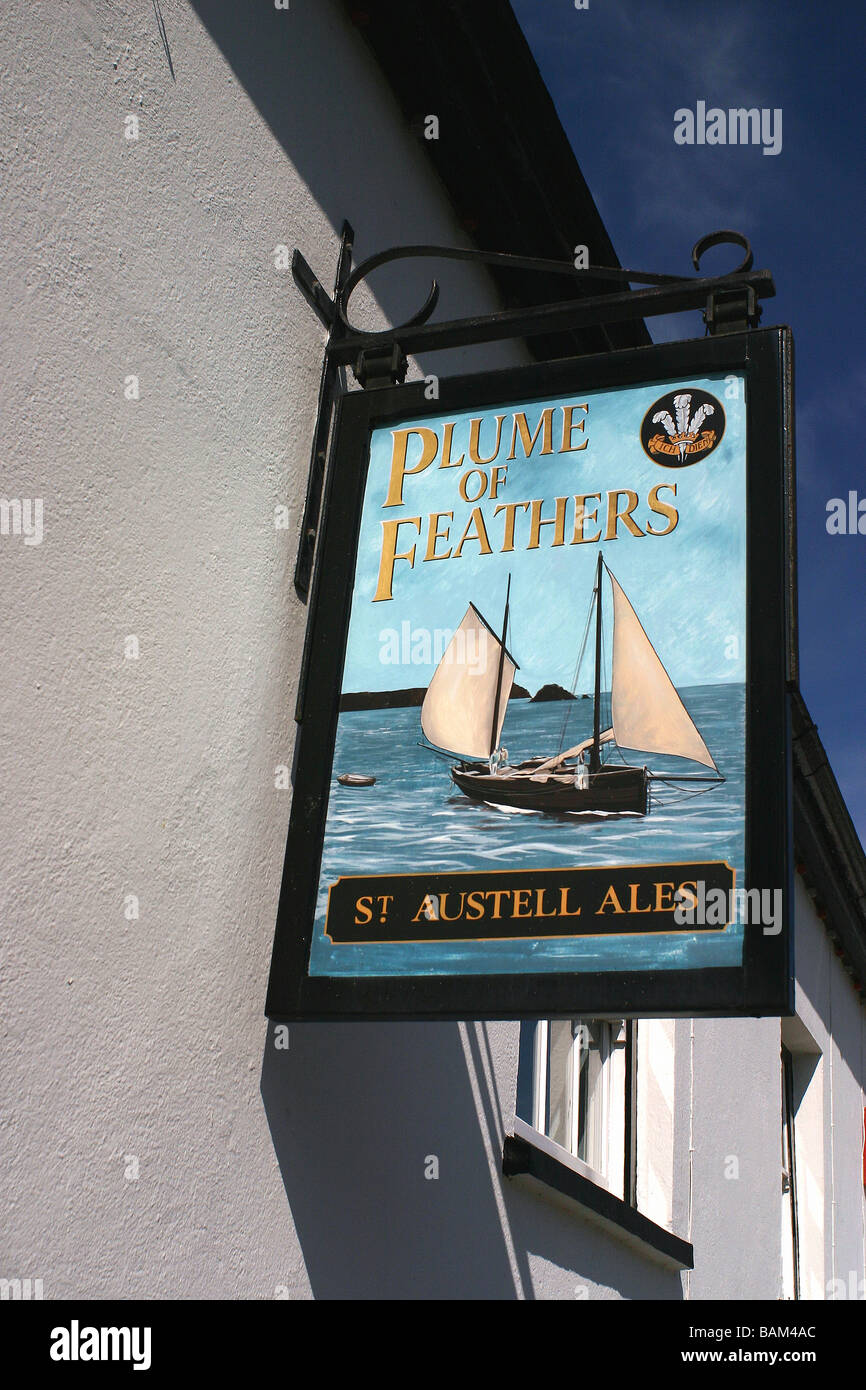 Plume of Feathers Pub Sign Portscatho on the Roseland Cornwall UK Stock ...
