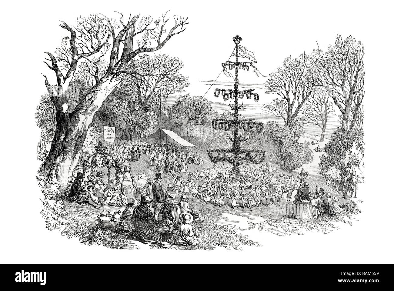 may day 1852 and maypole in the village of burley new forest hants ...