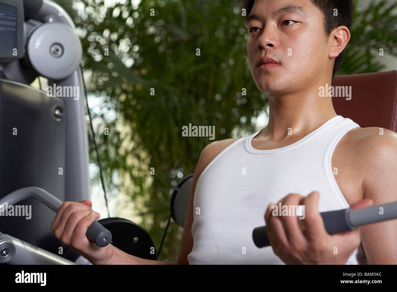 Young Man On An Exercise Machine At The Gym Stock Photo - Alamy