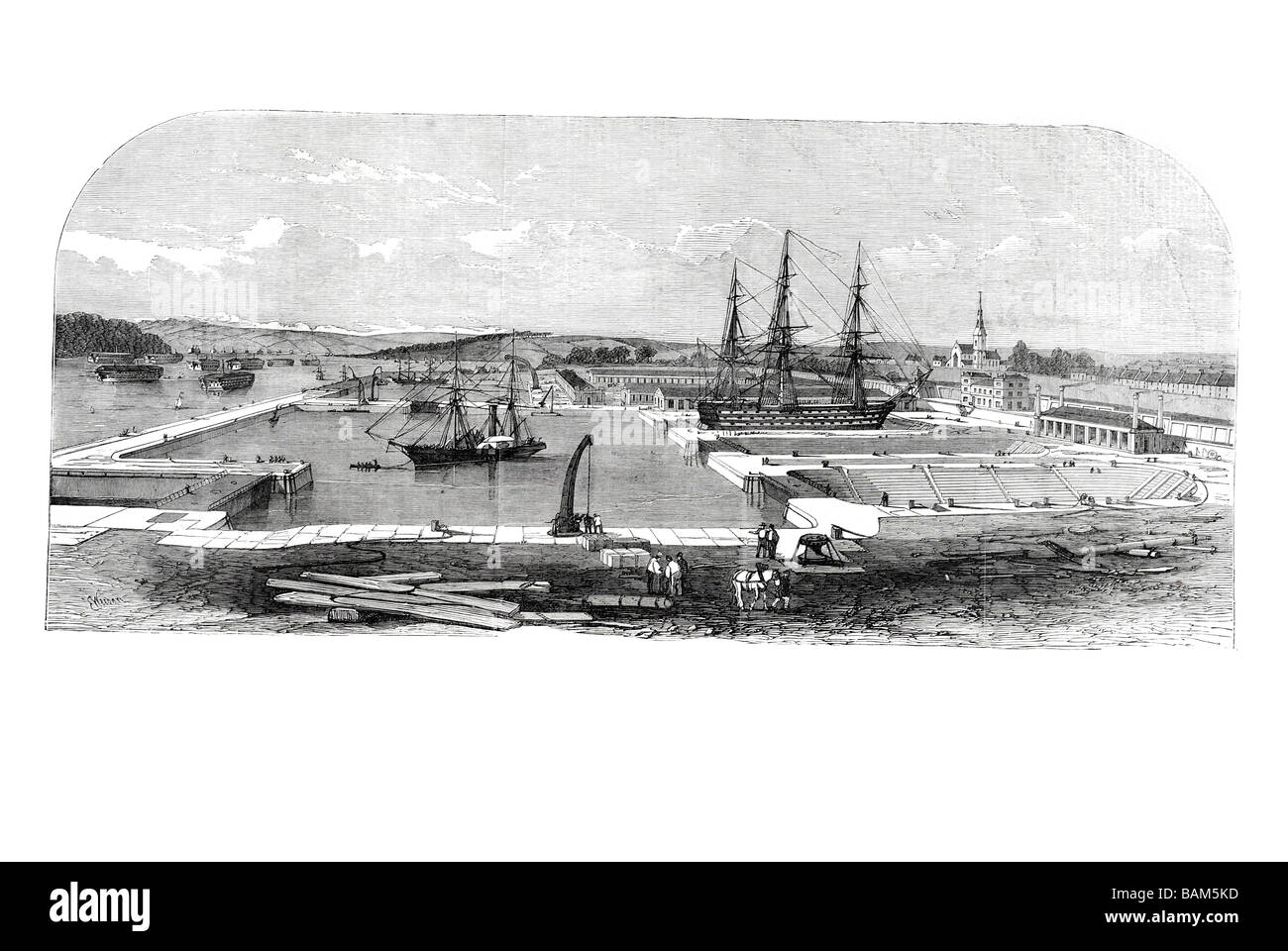 her majesty s new steam yard at keyham clipping punching drilling 1853 ...