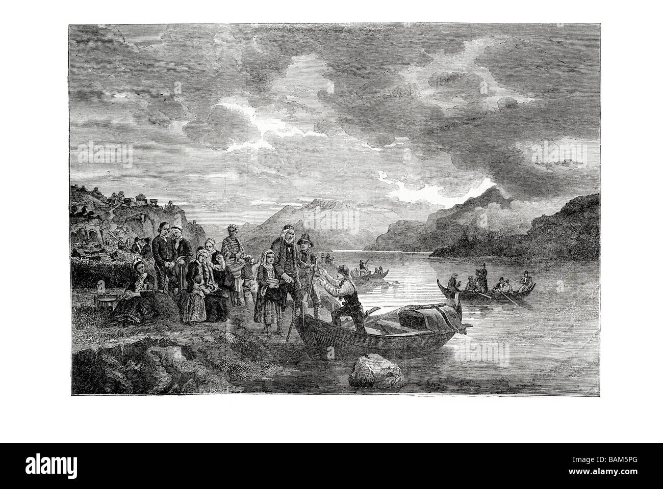 a peasants funeral at the logne fjord by adolphe tiedmand hans gude ...