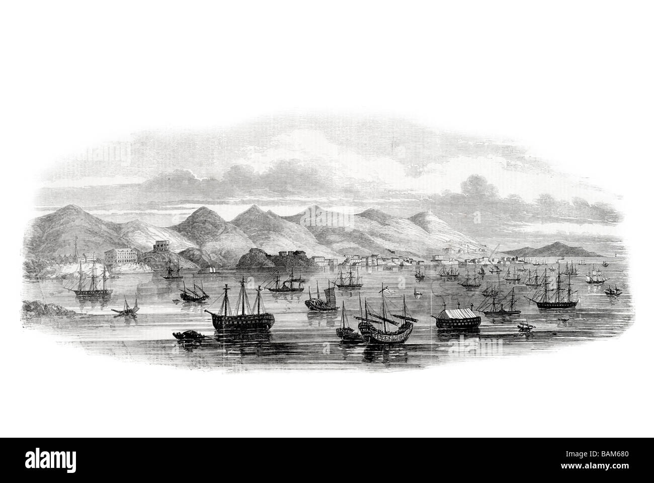 hong kong from the harbour fleet Taiping war boats Victoria Harbour bay ...