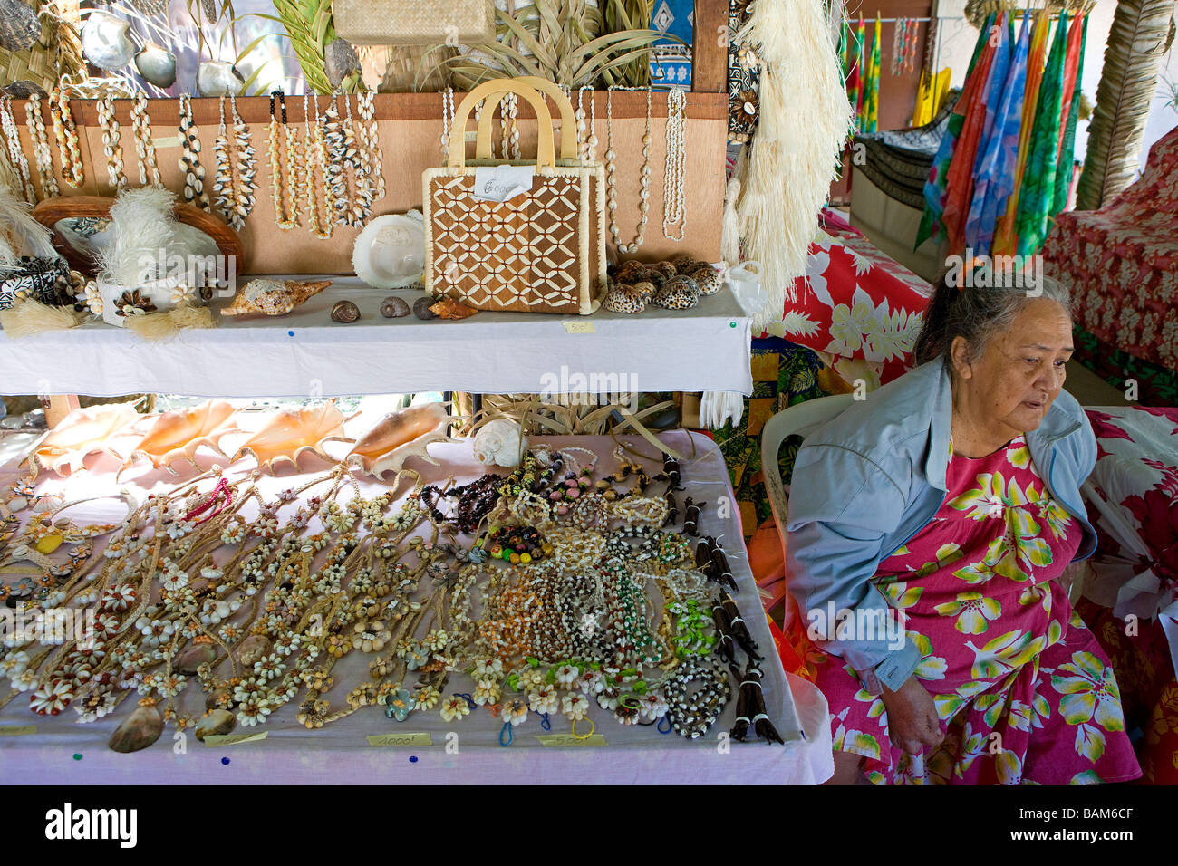 French Polynesia, Leeward archipelago, Bora Bora island, handcraft shop ...
