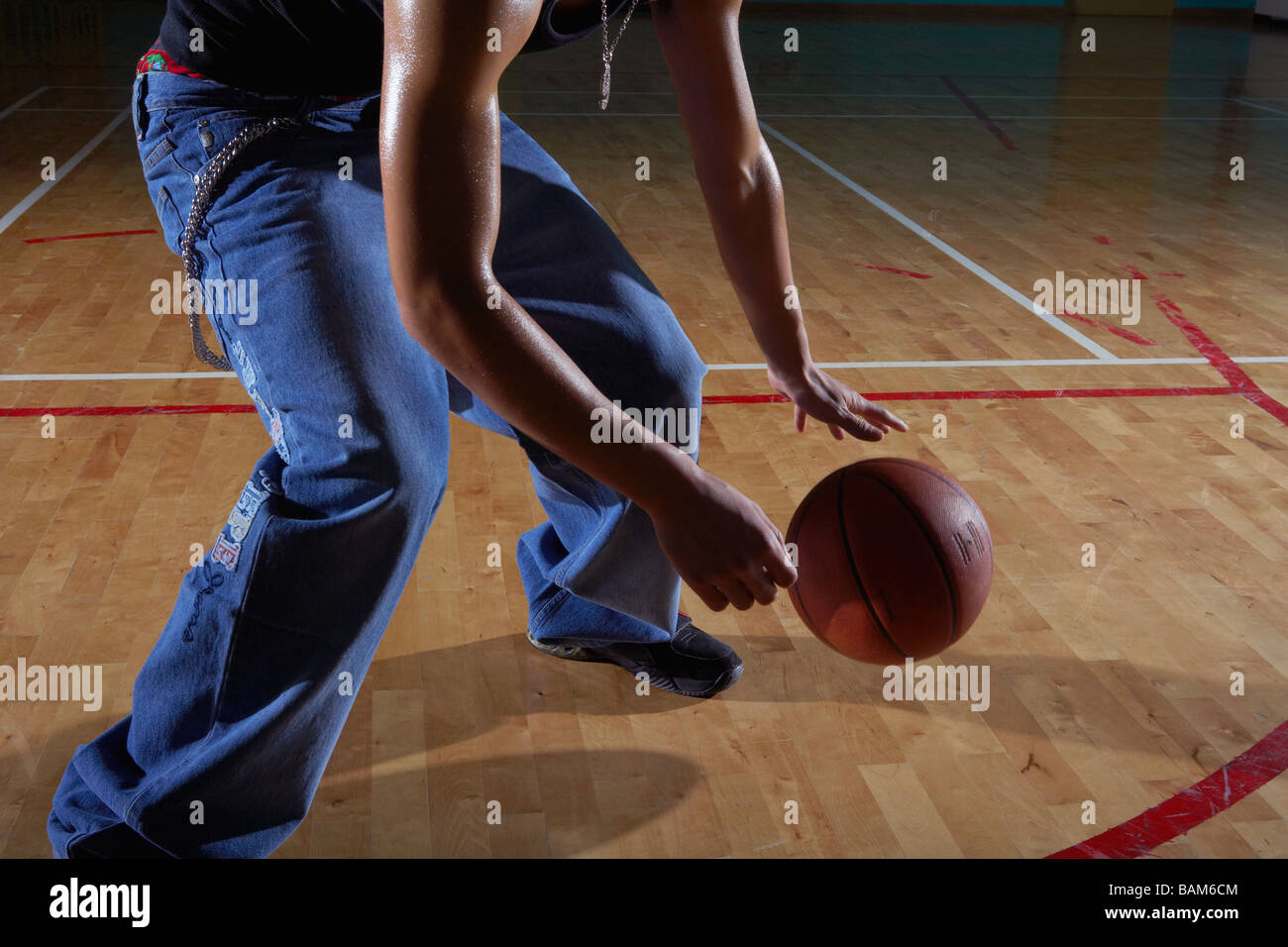 Man Playing Basketball On Court Stock Photo - Alamy