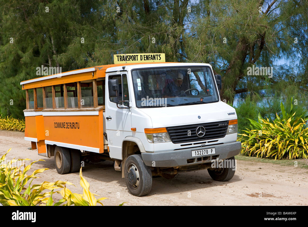 French Polynesia, Austral Islands, Rurutu island, school bus Stock ...