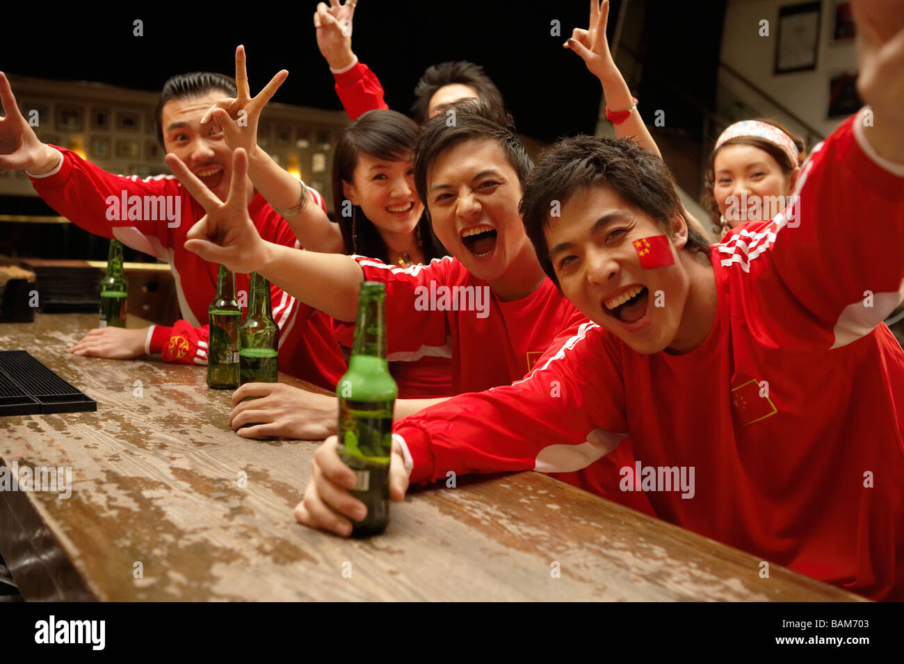 Patriotic Young People Cheering, Doing Victory Sign Stock Photo - Alamy