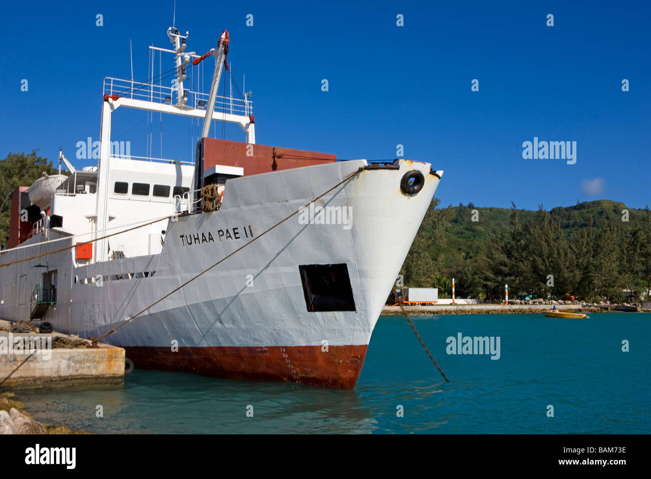 French Polynesia, Austral Islands, Rurutu island, Cargo ship Stock ...