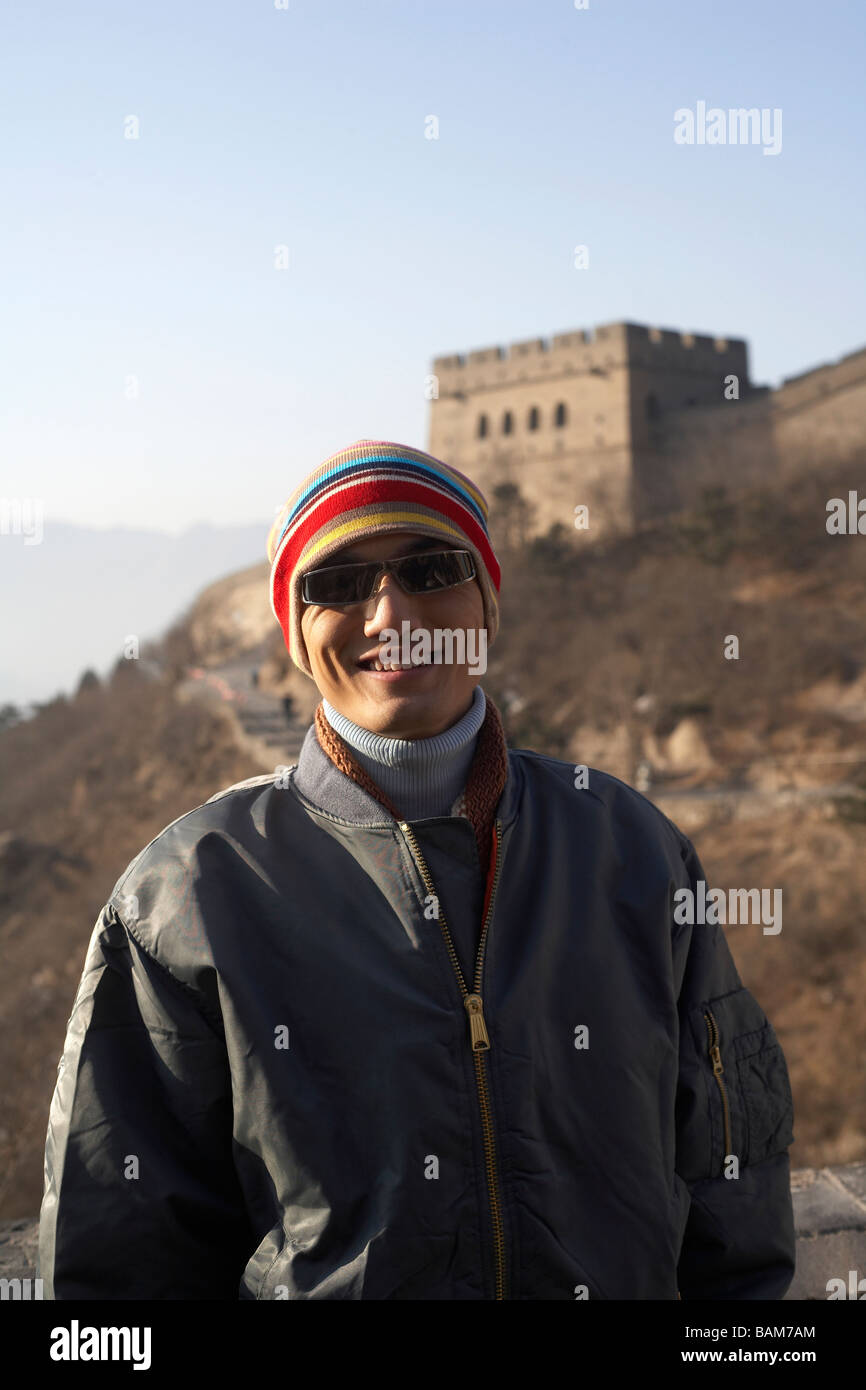 Man Standing On The Great Wall Of China Stock Photo - Alamy