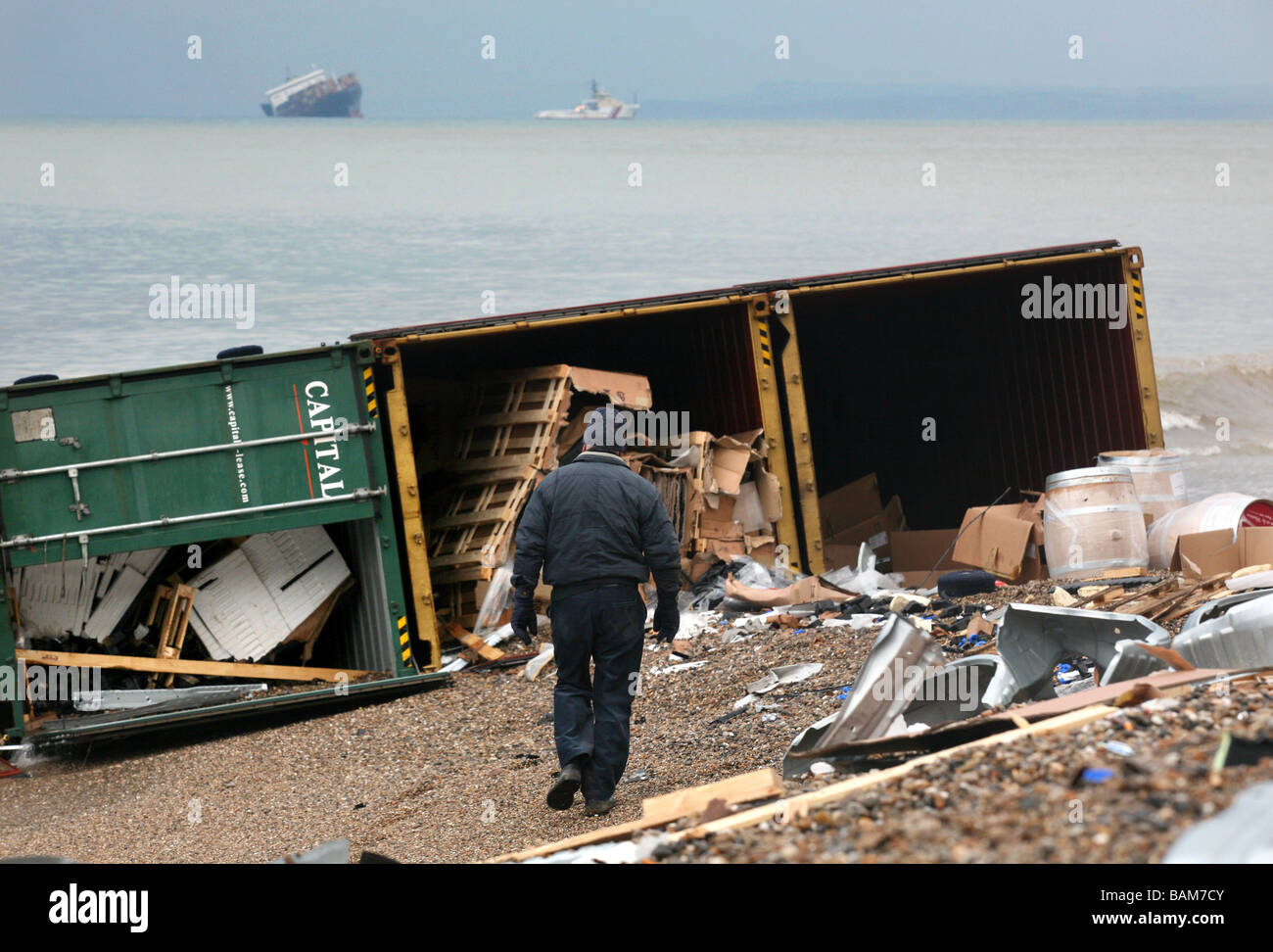Branscombe Beach, Devon, after cargo washed up from the MSC Napoli ...
