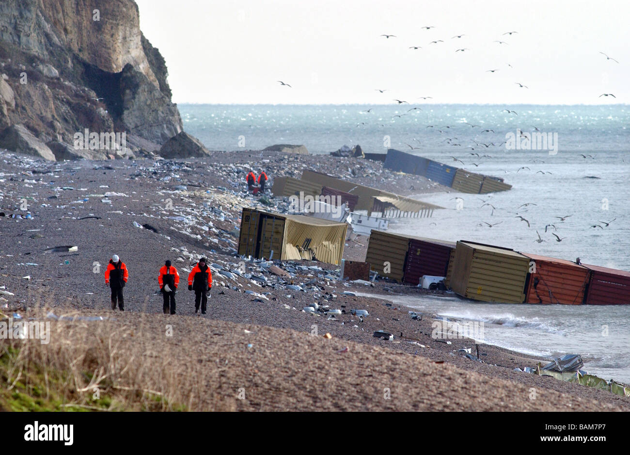 Branscombe Beach, Devon, after cargo washed up from the MSC Napoli ...