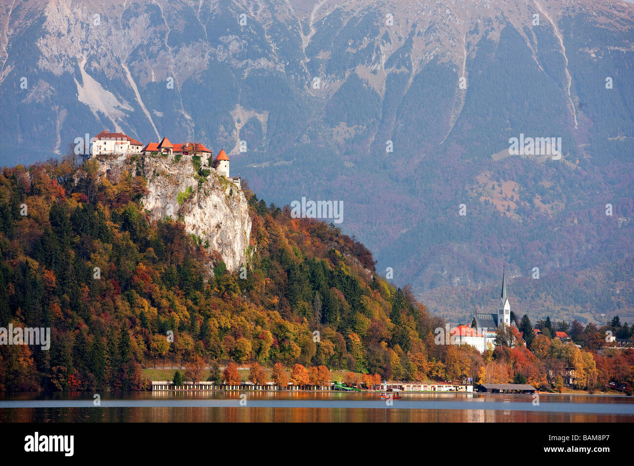 Slovenia, Gorenjska region, Bled lake, Castle Museum and Julian Alps in ...