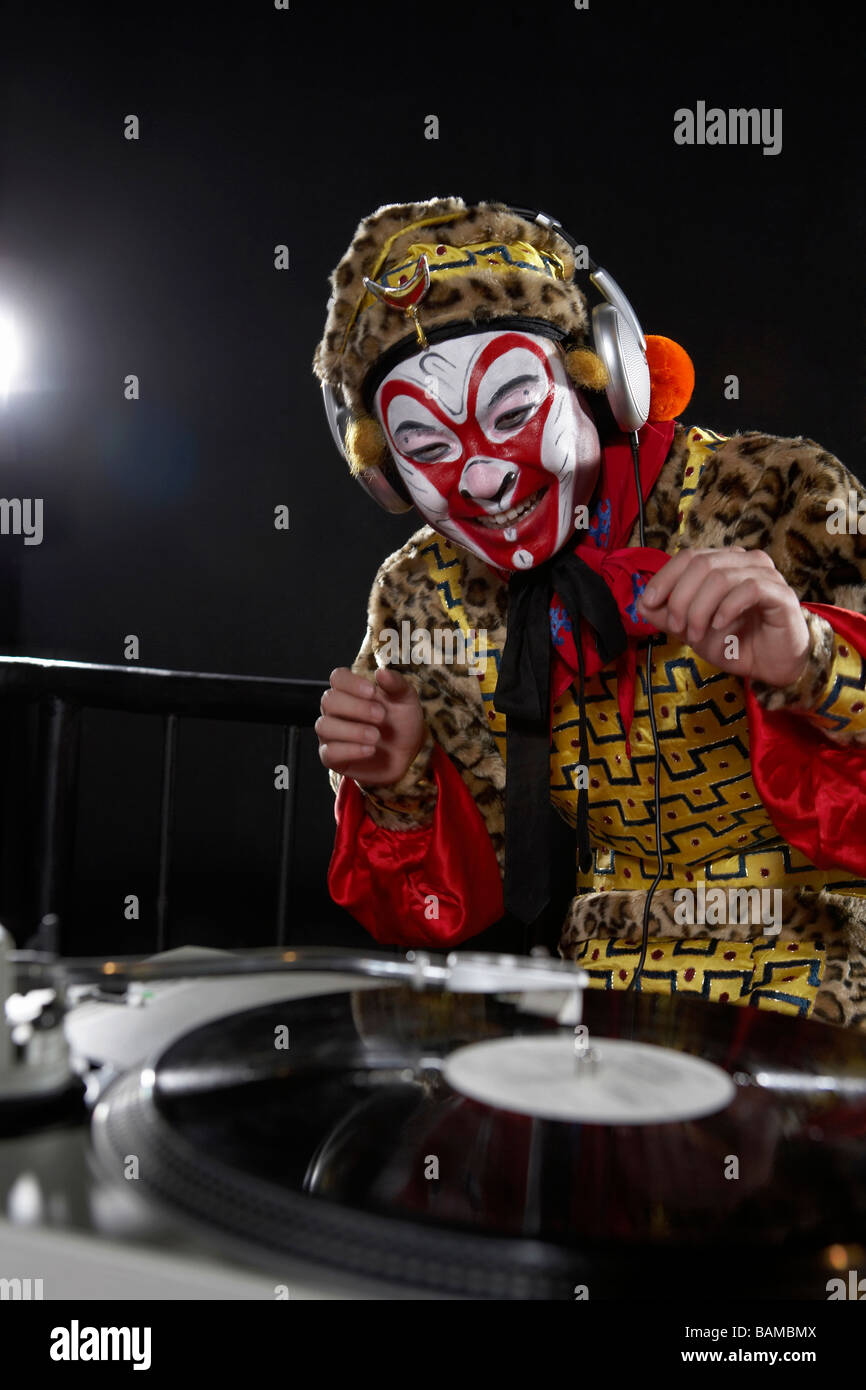 Man In Ceremonial Costume Using Turn-Tables Stock Photo - Alamy