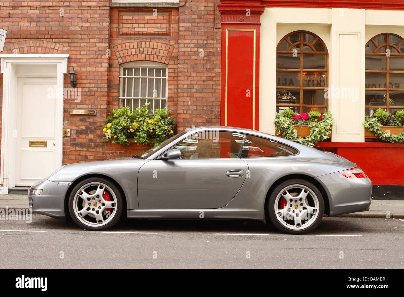 London Porsche Carrera S luxury sportscar parked in the exclusive Adams ...