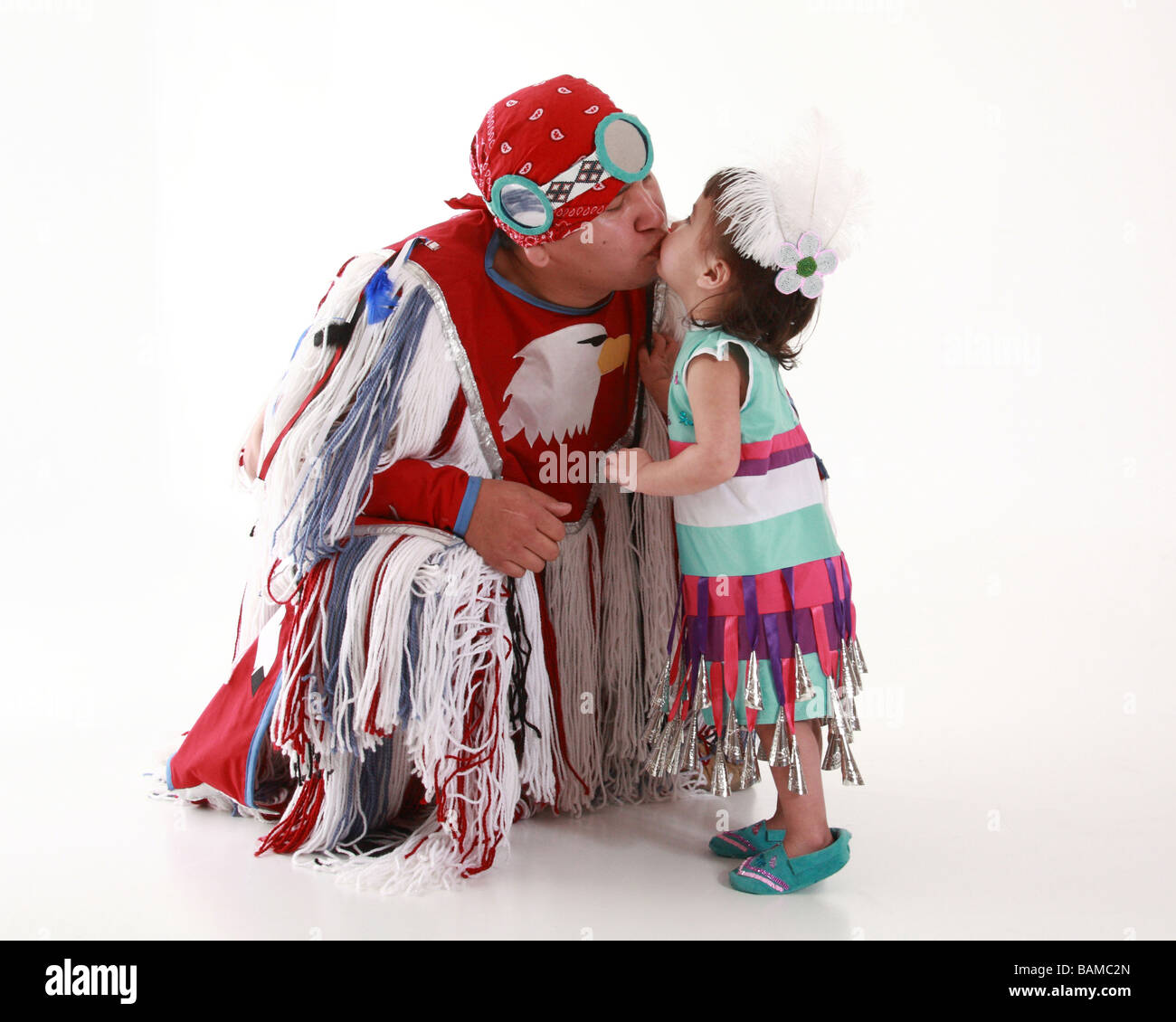 Dad and Daughter Native American Canadian Dance in Full Regalia Stock ...
