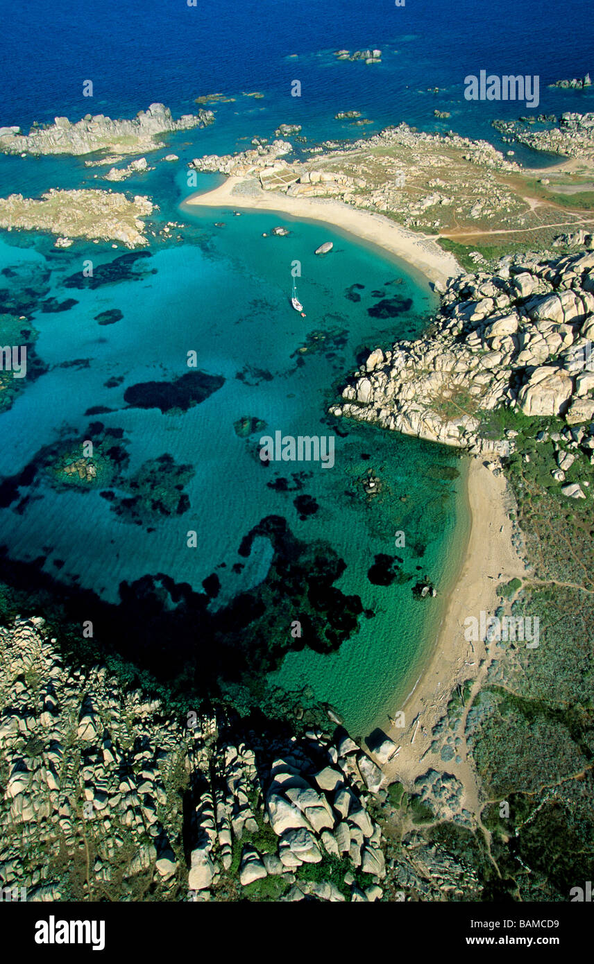 France, Corse du Sud, Lavezzi Islands, Cala di Lazarina (aerial view ...