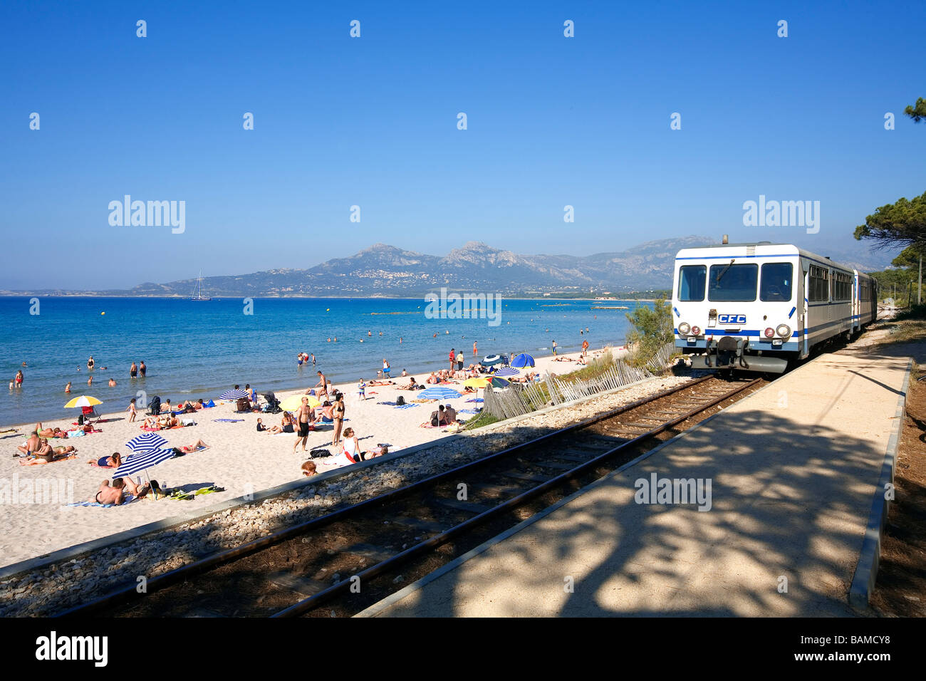 France, Haute Corse, Calvi, train of the beaches of Balagne Stock Photo ...