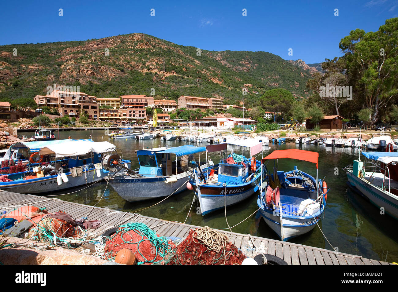France, Corse du Sud, Golfe de Porto, Capo Rosso, the harbour Stock ...