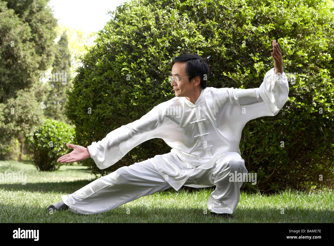 Man Practicing Martial Arts In Garden Stock Photo - Alamy