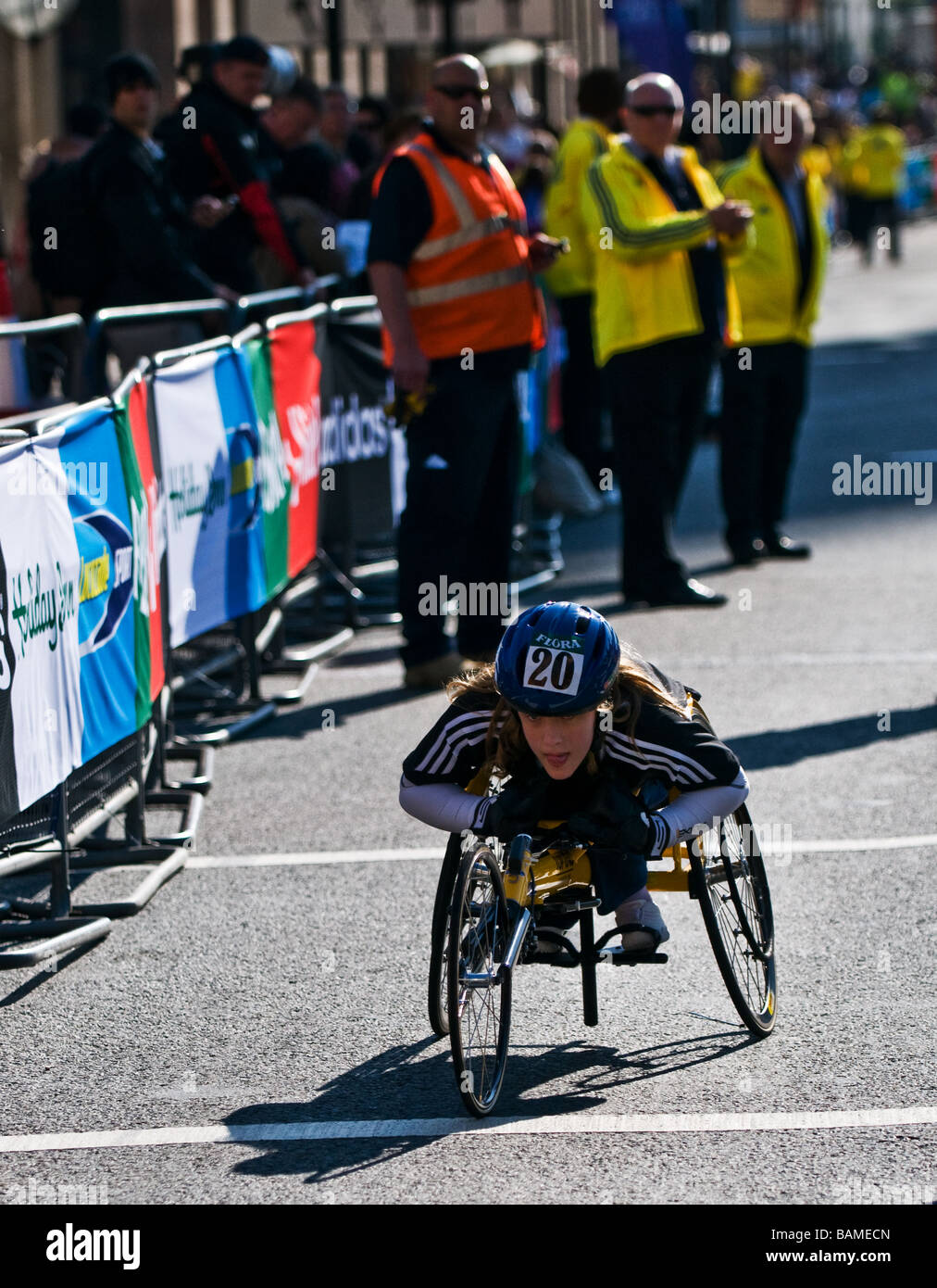 A female wheelchair racer competing in a race in London. Photo by ...