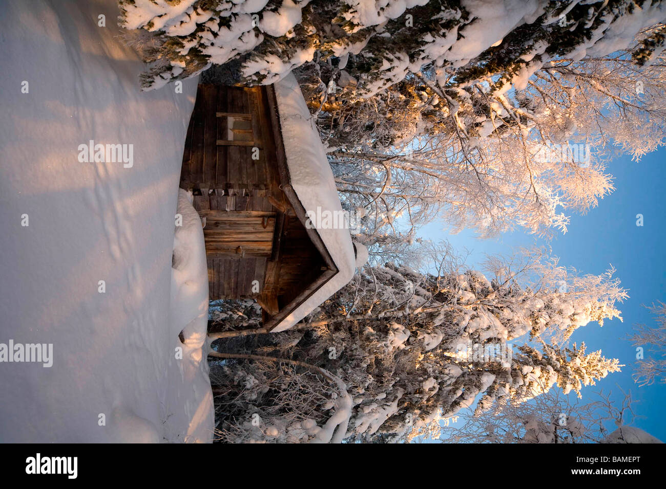 Finland, Lapland Province, Kuusamo, wooden hut in the taiga Stock Photo ...