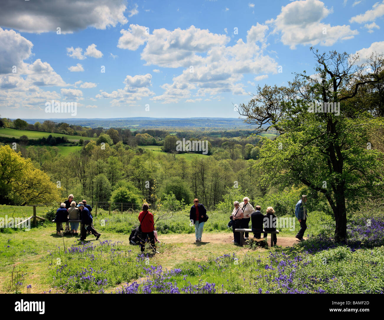 People enjoying a view over Kent on a spring day Stock Photo - Alamy