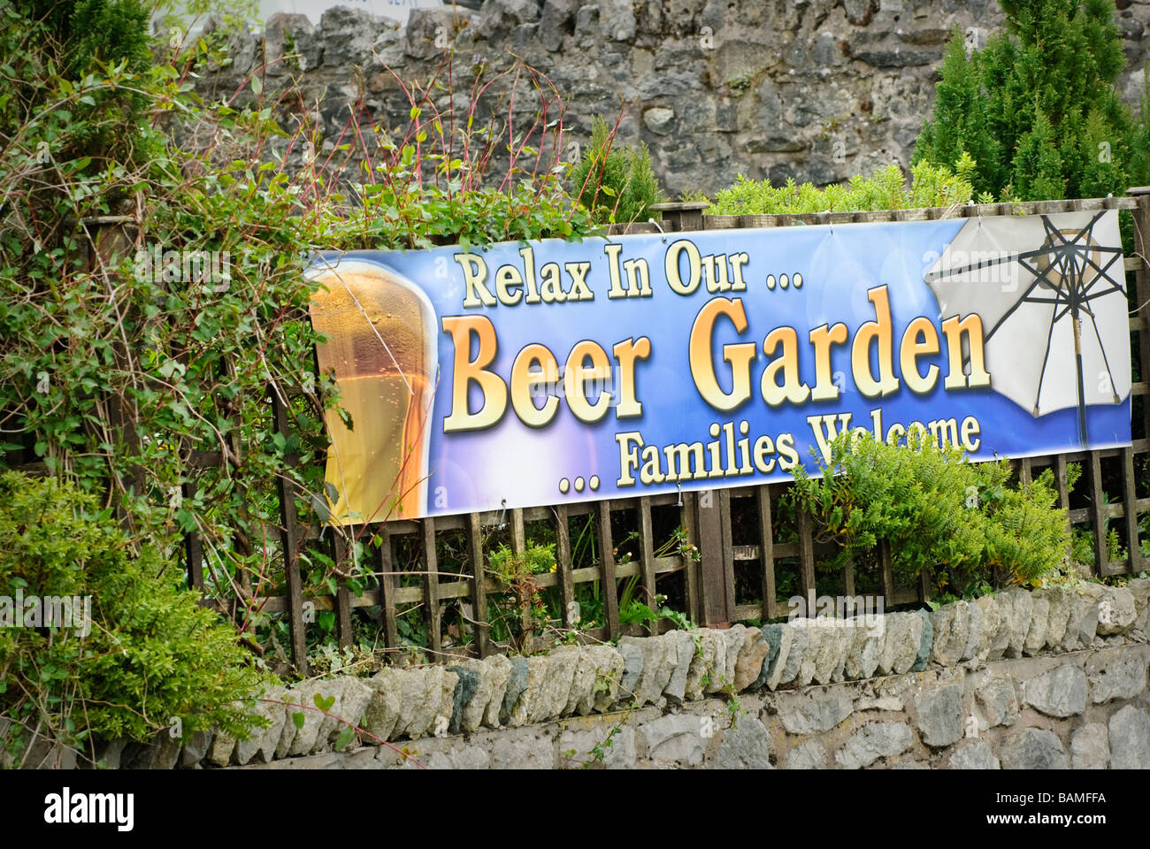 beer garden sign Stock Photo - Alamy