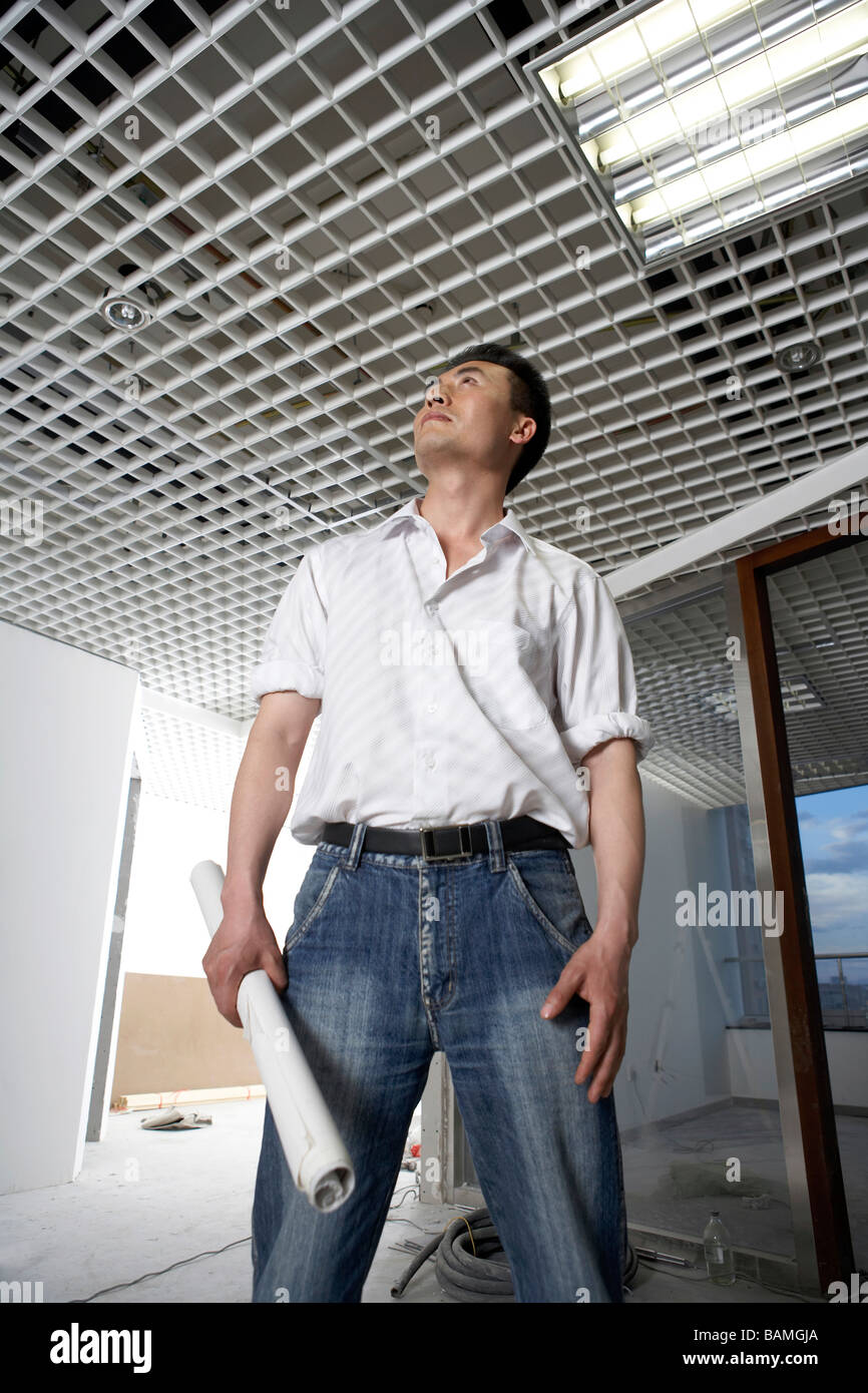 Rolled architectural blueprints construction plans hi-res stock ...