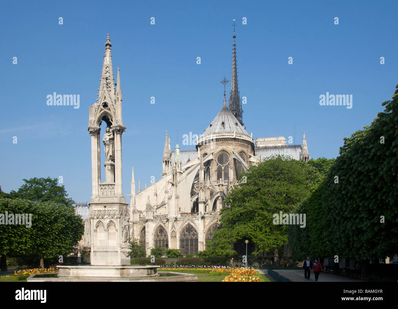 A rear view of the Notre Dame Cathedral Paris France Stock Photo - Alamy
