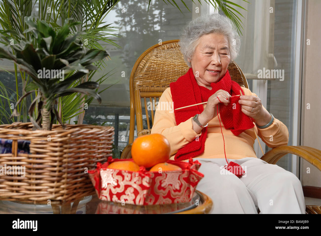 Grandmother Knitting Scarf Stock Photo - Alamy