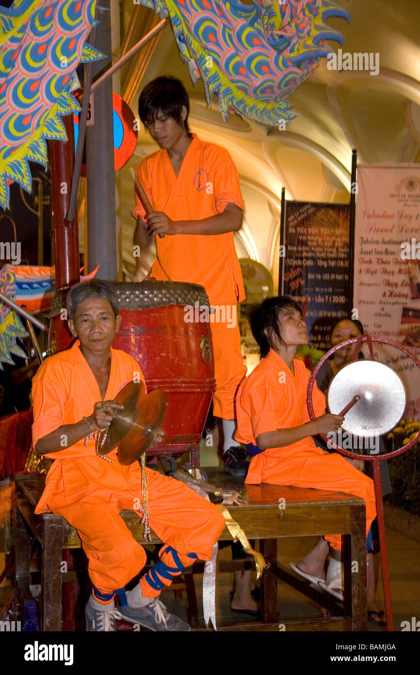 Dragon dance musicians perform during Tet Lunar New Year celebrations ...
