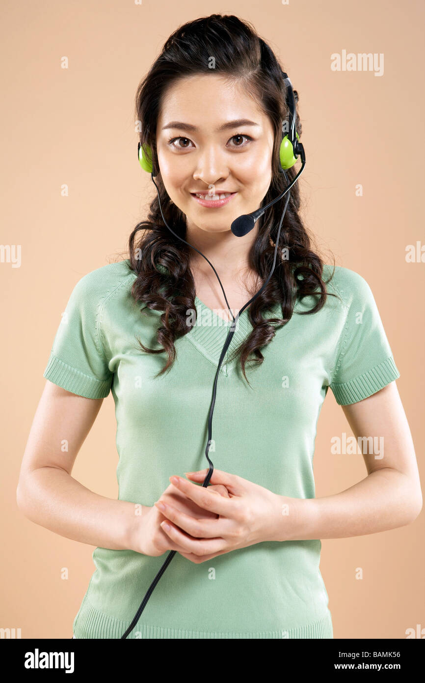 Woman Wearing Headset Stock Photo - Alamy