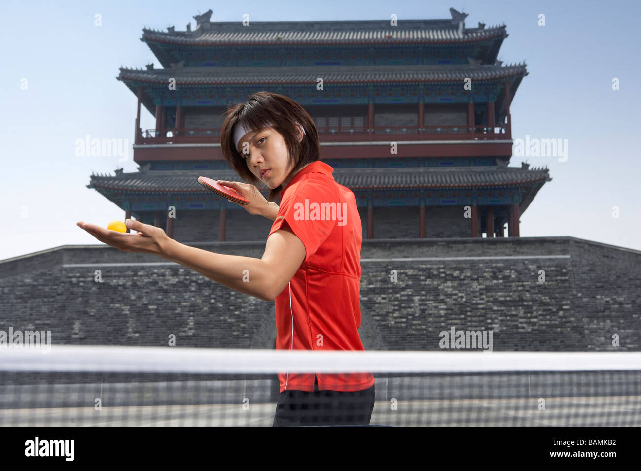 Ping Pong Player In Front Of A Temple Stock Photo - Alamy