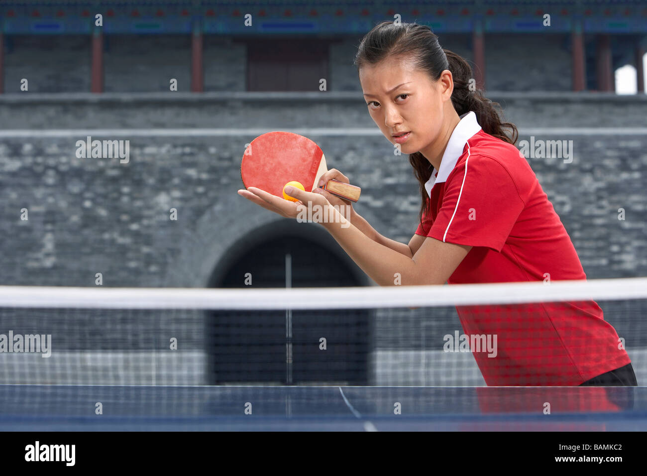 Ping Pong Player About To Start A Match Stock Photo - Alamy
