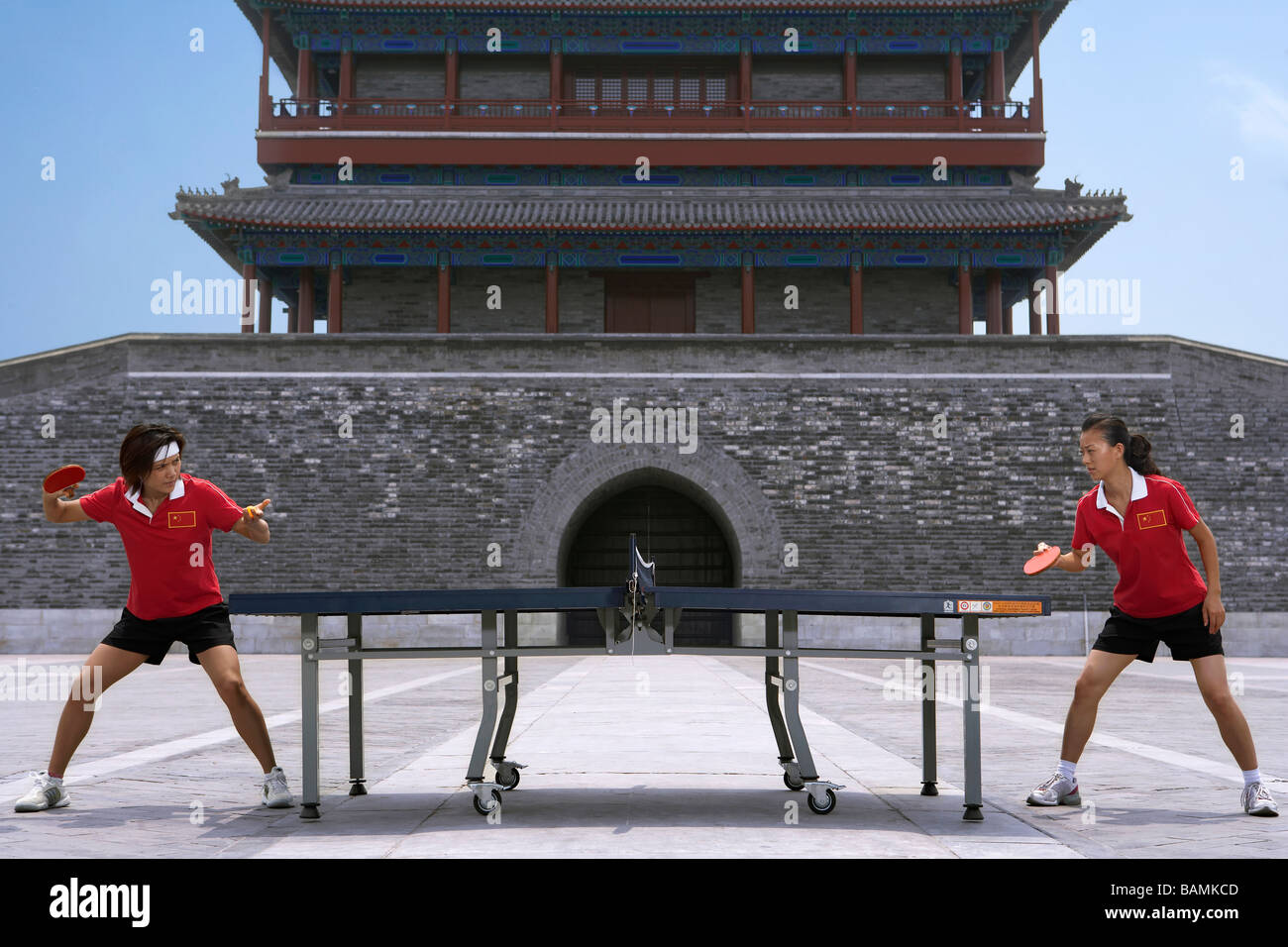 Ping Pong Players Playing In Front Of A Temple Stock Photo - Alamy